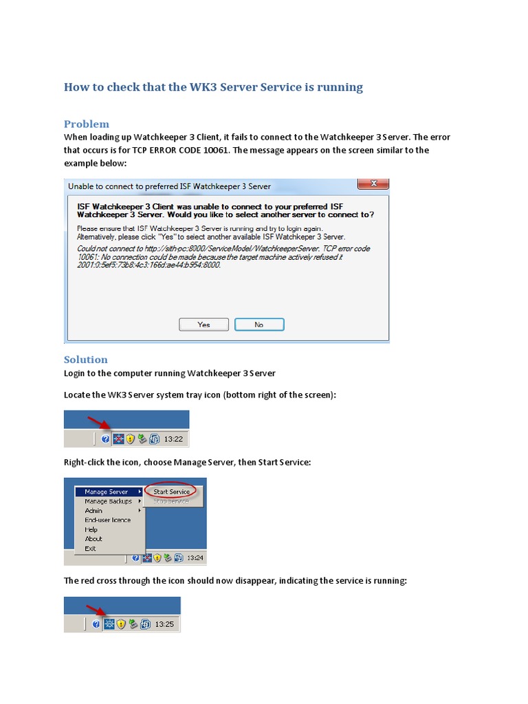WK3 Server Check Service Is Running ERROR 10061 | PDF