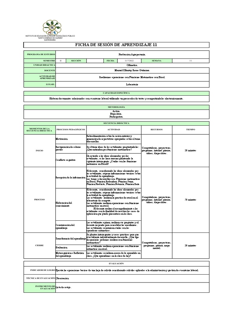 OFIMATICA Ficha Sesion 11 | PDF