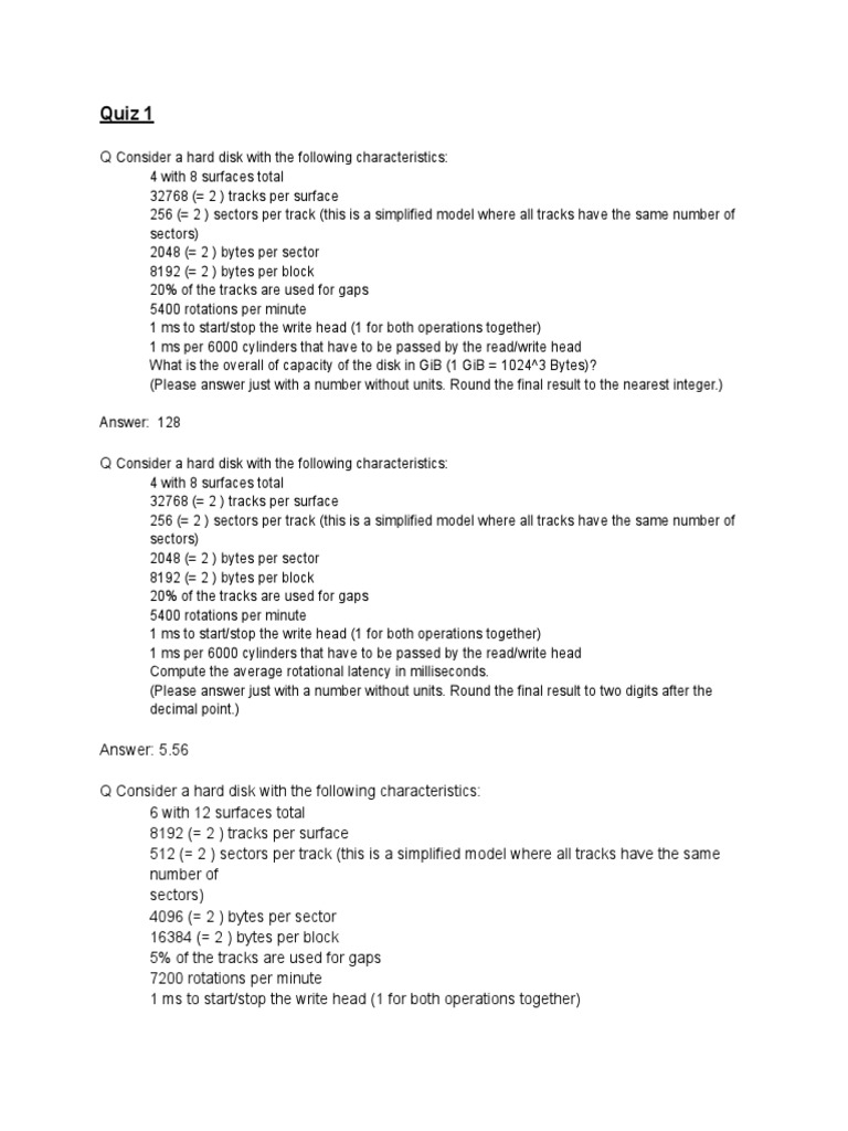 DBT Quiz - Numericals | PDF | Database Index | Cache (Computing)
