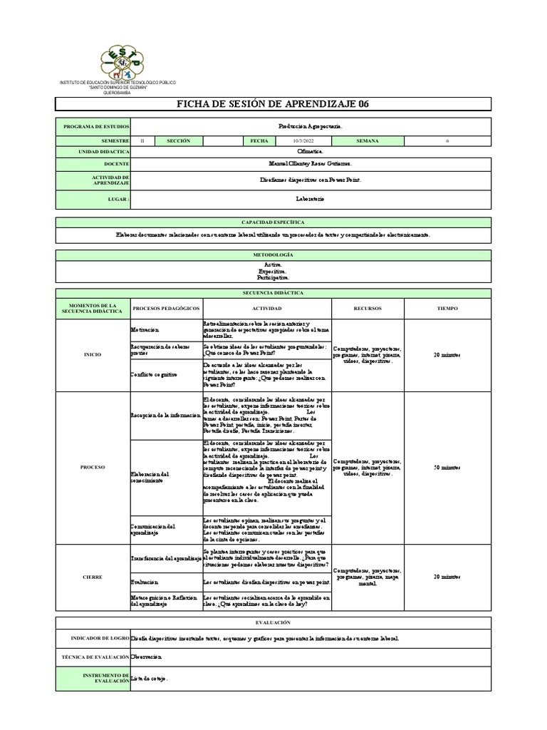 OFIMATICA Ficha Sesion 06 | PDF | Aprendizaje | Evaluación