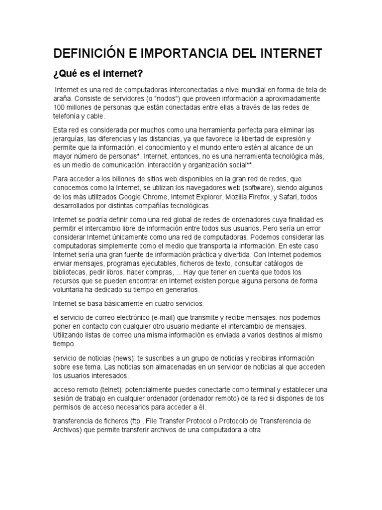 Definición e Importancia Del Internet | PDF | Internet | Protocolo de ...