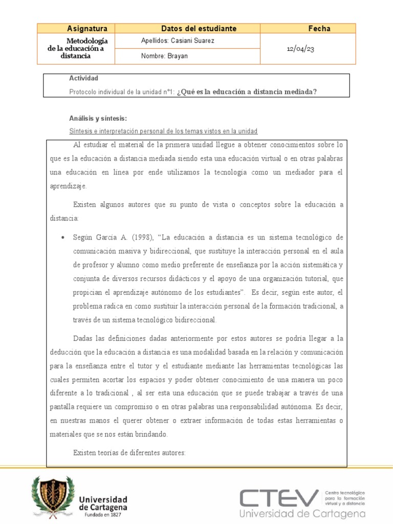 Protocolo Individual UNIDAD UNO MEAD. | PDF | Aprendizaje | Educación a distancia