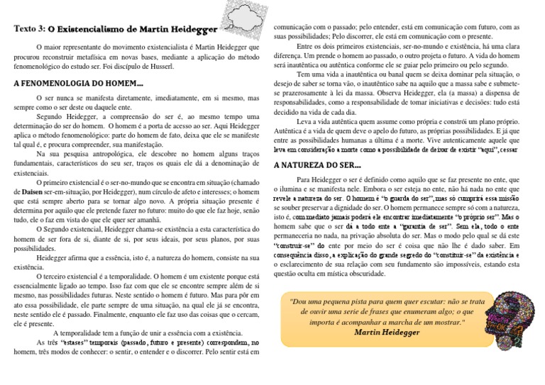 Texto 3 - O Existencialismo de Martin Heidegger | PDF | Martin ... Texto 3 - O Existencialismo de Martin Heidegger | PDF | Martin ...