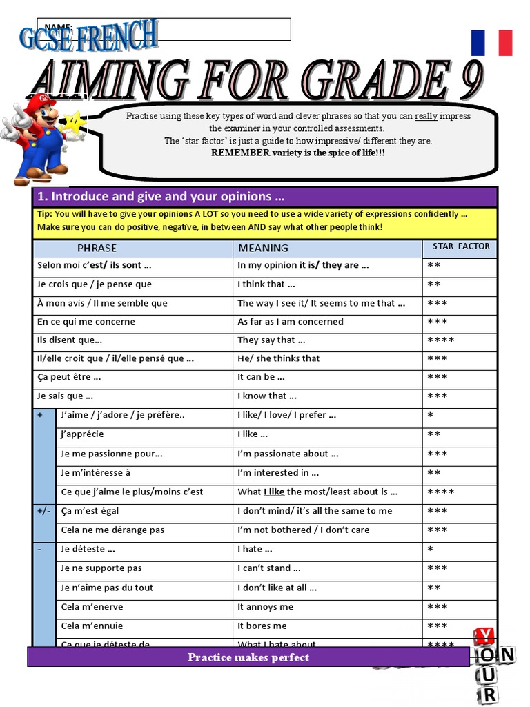 Essential French Phrases for Grade 9 | PDF | Grammatical Tense | Grammar