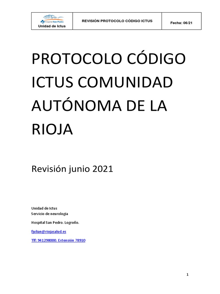 Protocolo Codigo Ictus La Rioja Junio 2021 | PDF | Carrera | Hospital