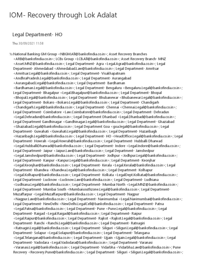 IOM - Recovery Through Lok Adalat - HO | PDF | Surety | Private Law