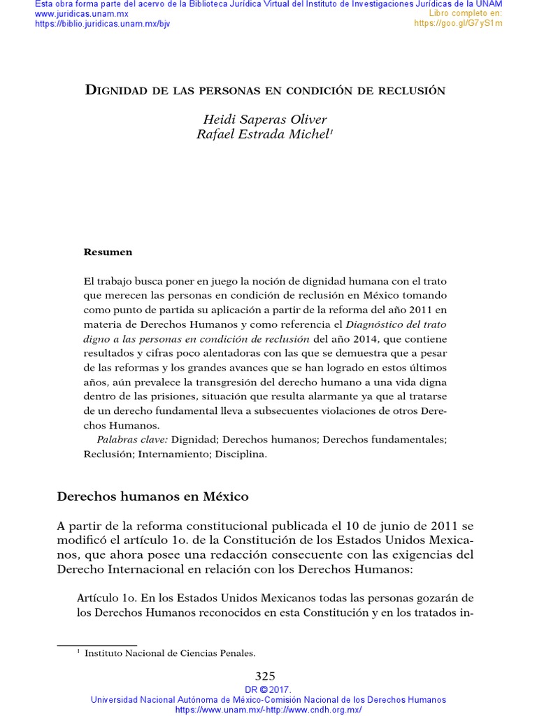 Dignidad de Las Personas en Reclusion - Saperas - Estrada | PDF ...
