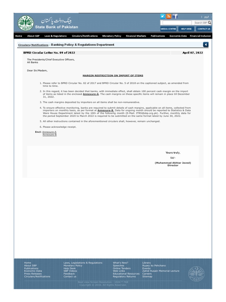 SBP Circular No0922 Dated 7th April 2022 | PDF | Government | Justice