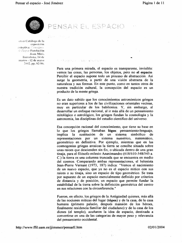 Jose Jimenez Pensar El Espacio | PDF | Platón