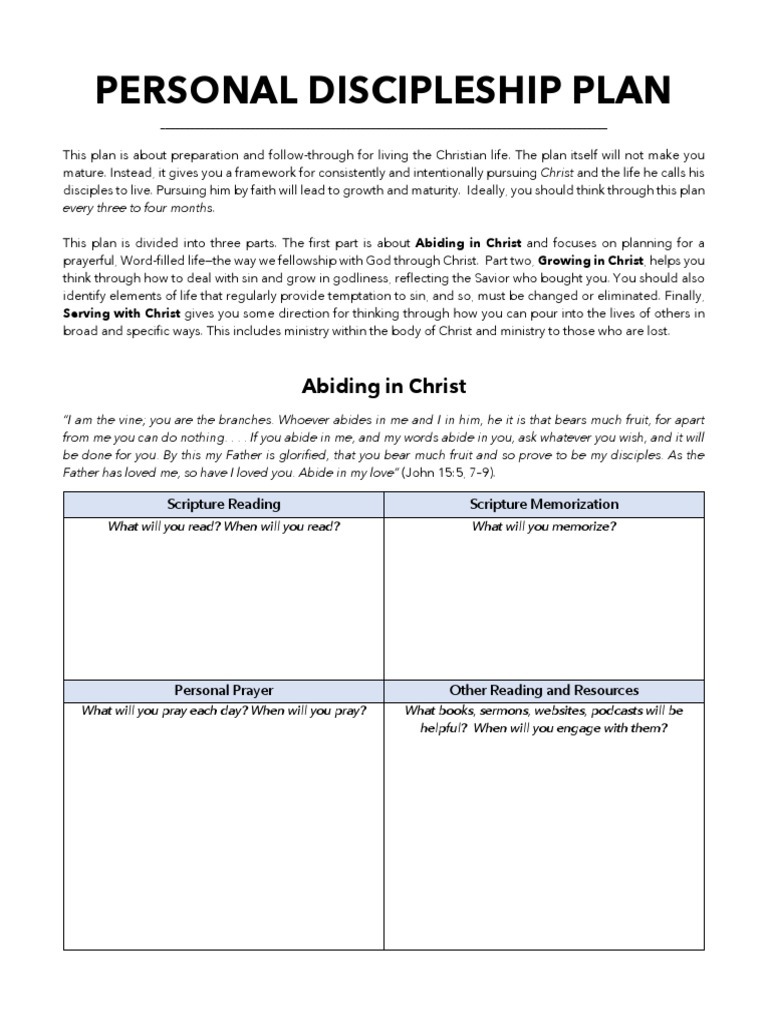PERSONAL DISCIPLESHIP PLAN | PDF | Jesus | Prayer