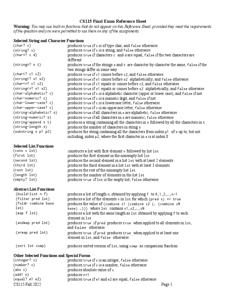 F22 Cs115 Final Reference Sheet Pdf Theoretical Computer Science