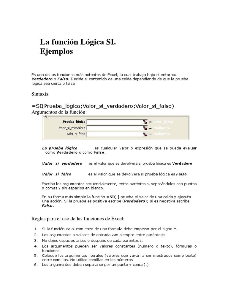 La Funcion Logica SI Ejemplos | PDF | Microsoft Excel | Función ...