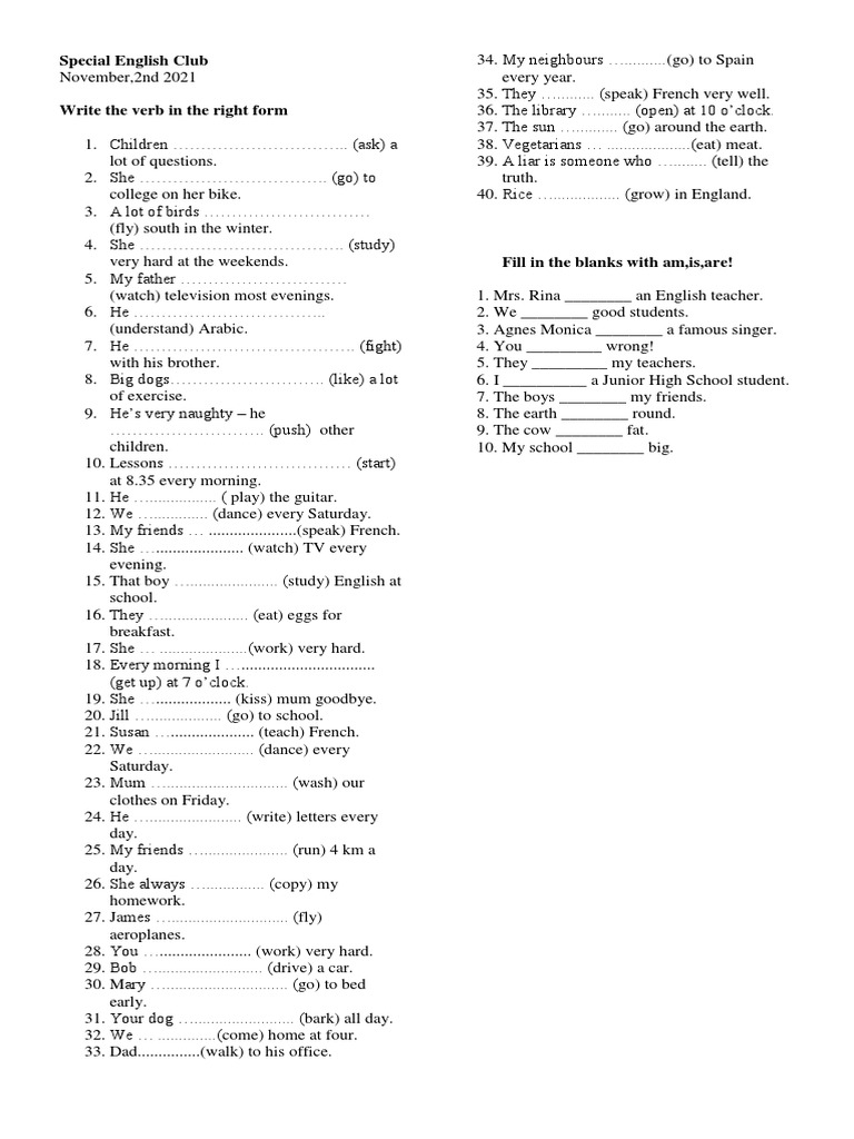 Soal Simple Present Tense SEC | PDF