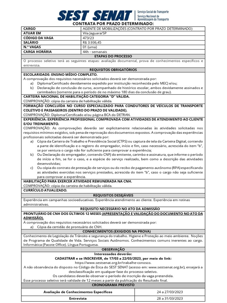 Comunicado de Abertura 473 - 23 | PDF | Carteira de Motorista