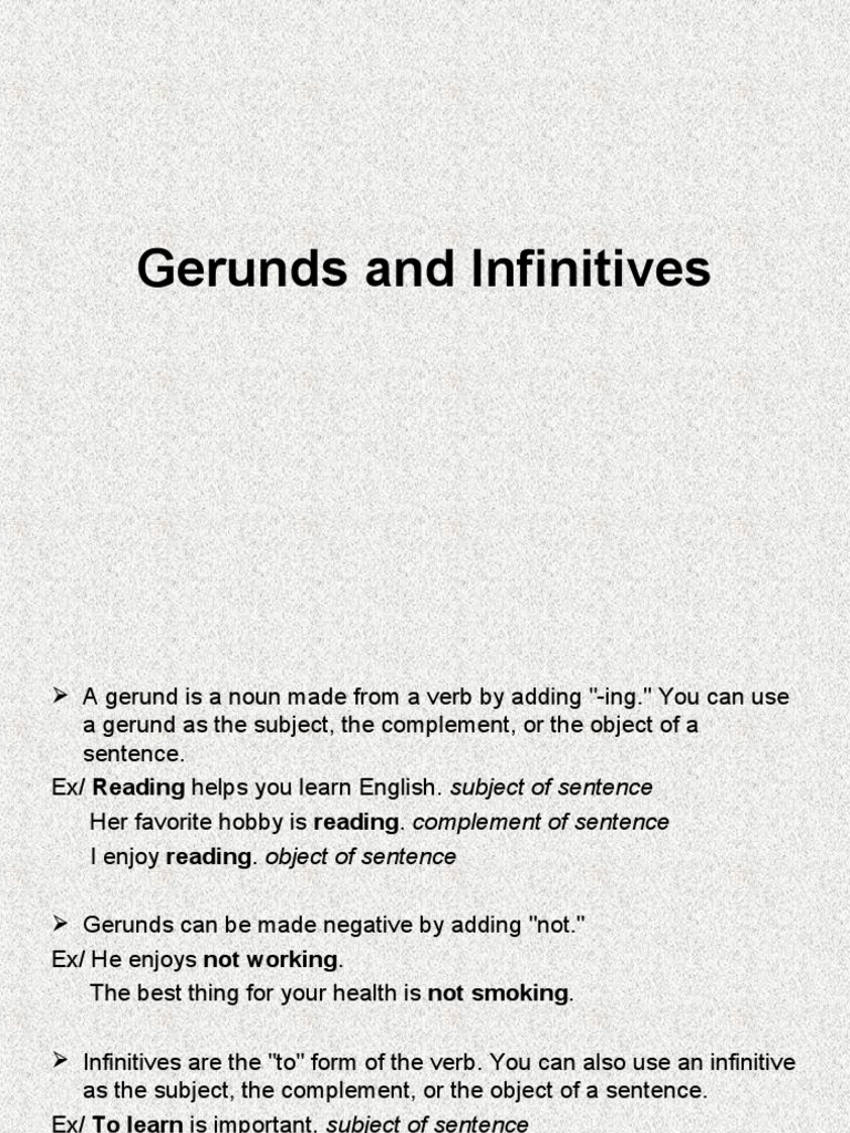 Gerunds and Infinitives | PDF | Subject (Grammar) | Verb
