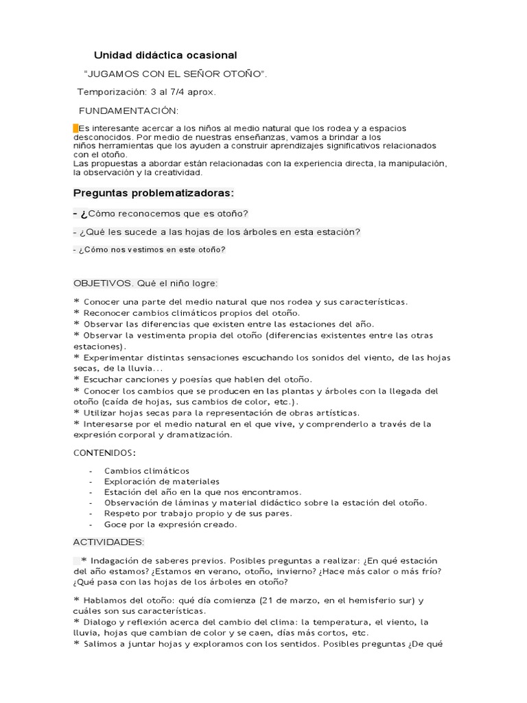 Unidad Didáctica: El Otoño para Niños | PDF | Otoño | Clima