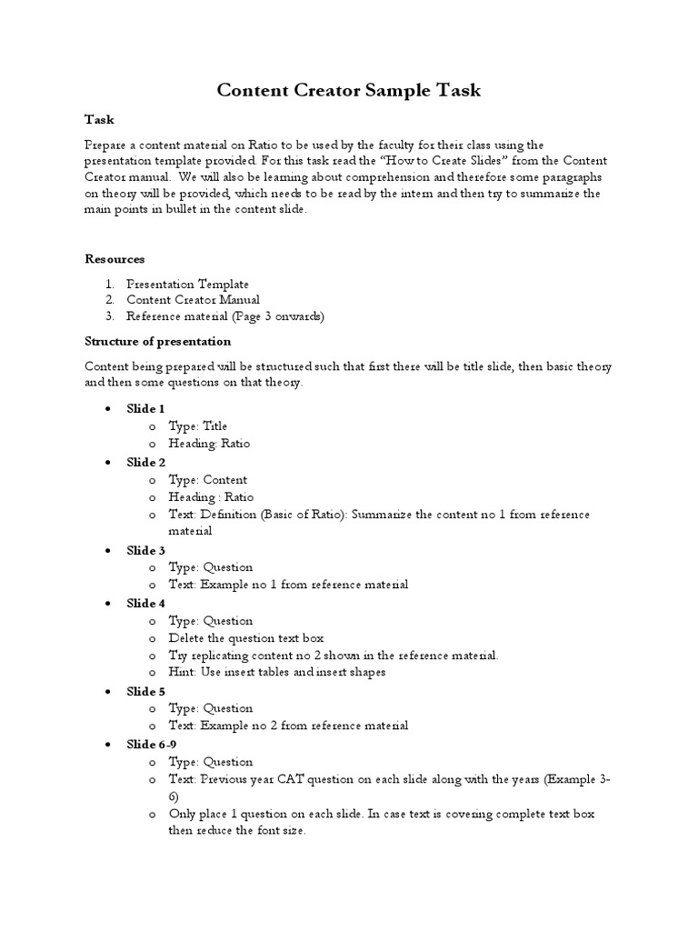 Task Content+Creator | Download Free PDF | Ratio | Reading Comprehension