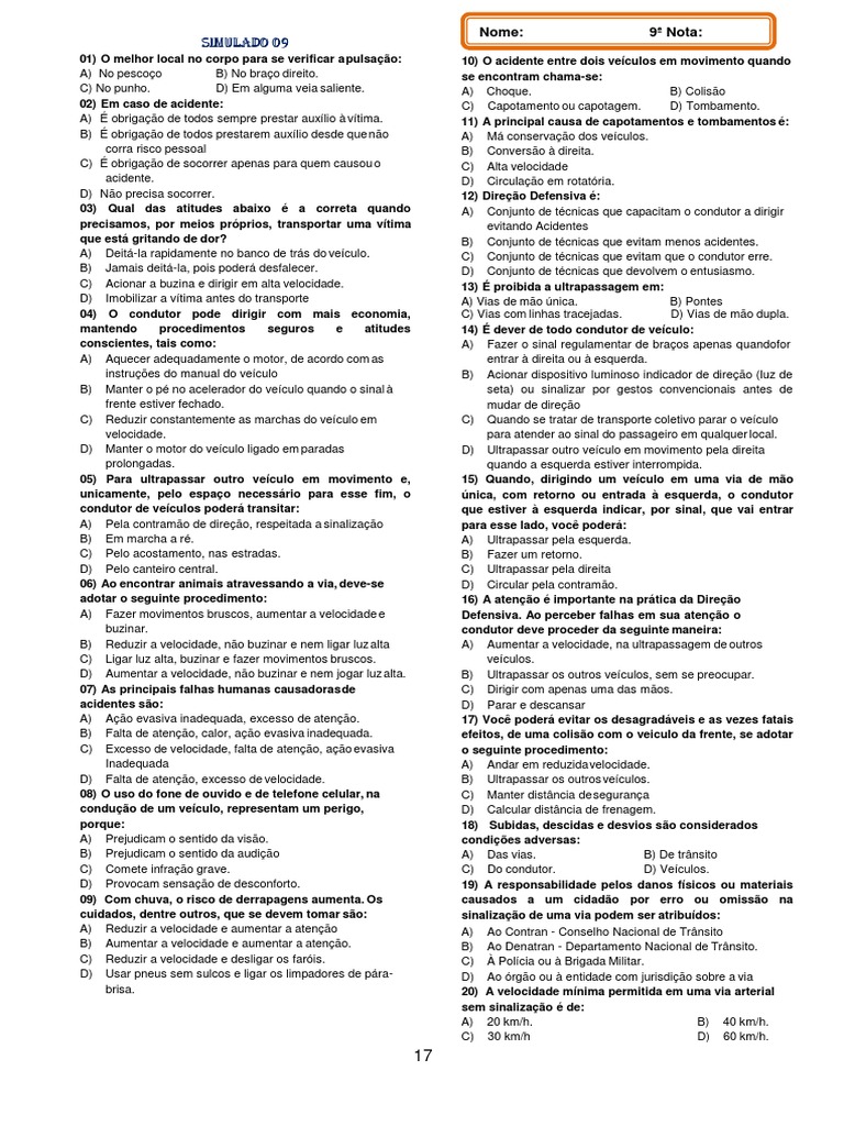 Simulado PROVA Detran | PDF | Tráfego | Carteira de Motorista