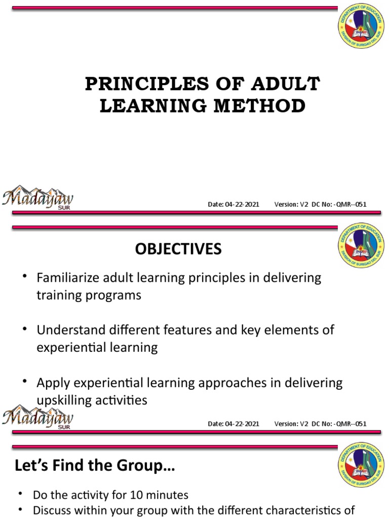 Adult Learning Principles and Methods | PDF | Learning | Experience