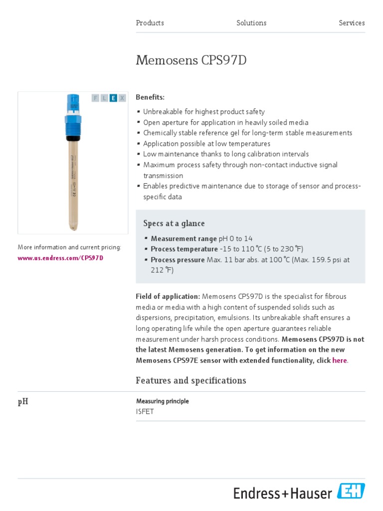 Endress-Hauser Memosens CPS97D EN | PDF | Sensor | Ph
