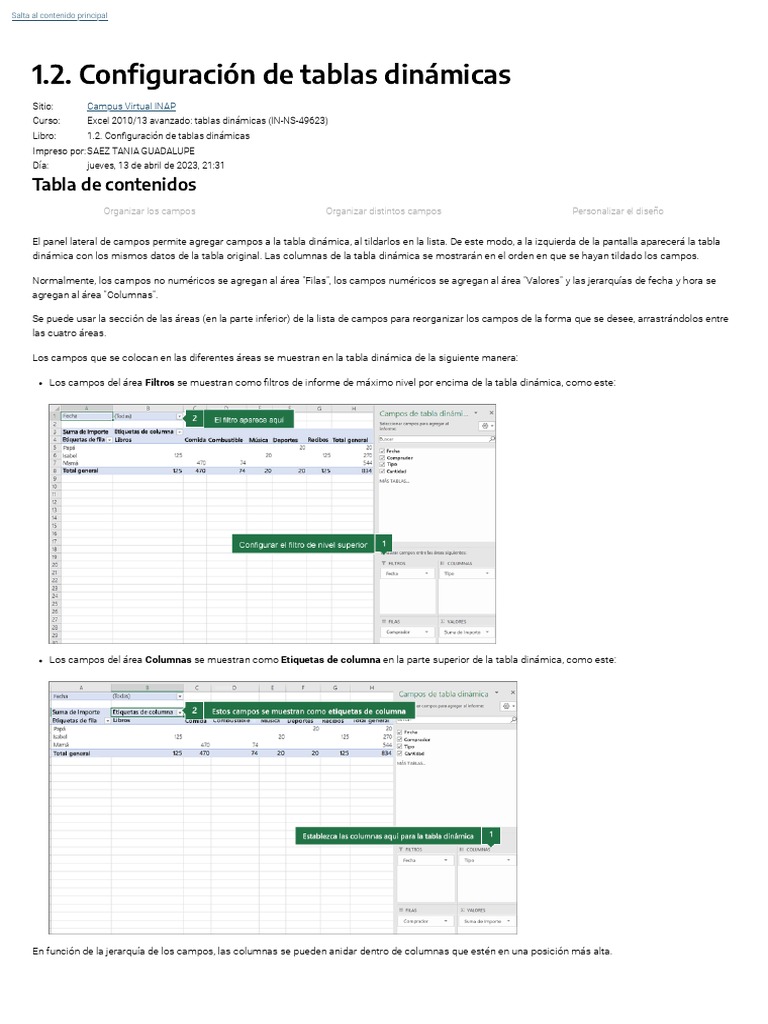 1.2. Configuración de Tablas Dinámicas | PDF | Microsoft Excel | Informática