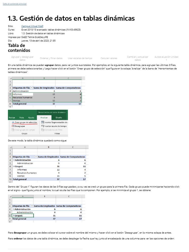 1.3. Gestión de Datos en Tablas Dinámicas | PDF | Ventana (informática ...