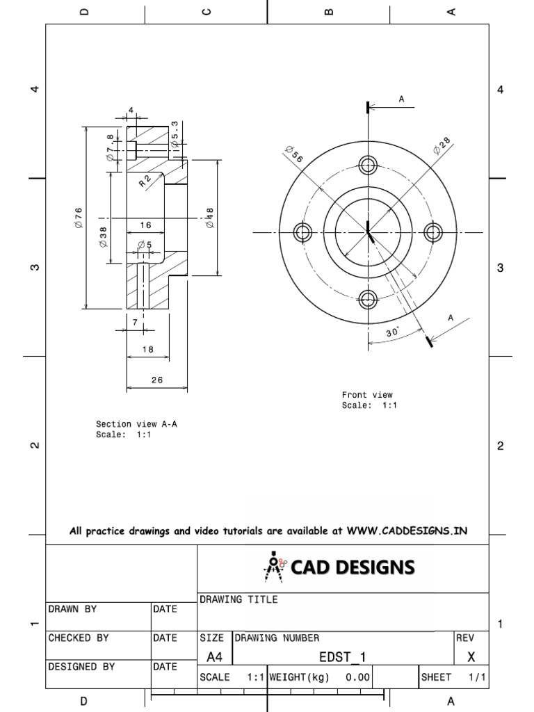 Mechanical Practice Drawing Sheets For AutoCAD CATIA NX SOLIDWORKS and ...