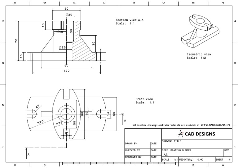 Mechanical Practice Drawing Sheets For AutoCAD CATIA NX SOLIDWORKS and ...