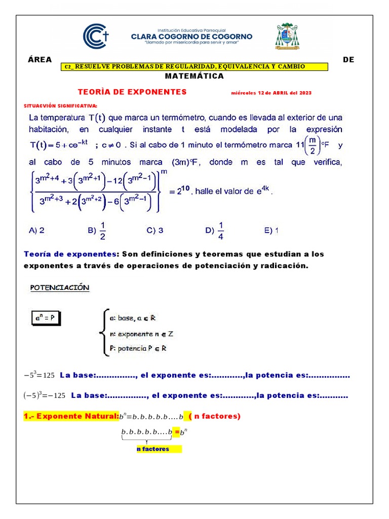 Act - 1C2 - 4S - Teorìa de Exponentes - Ib | PDF | Exponenciación ...