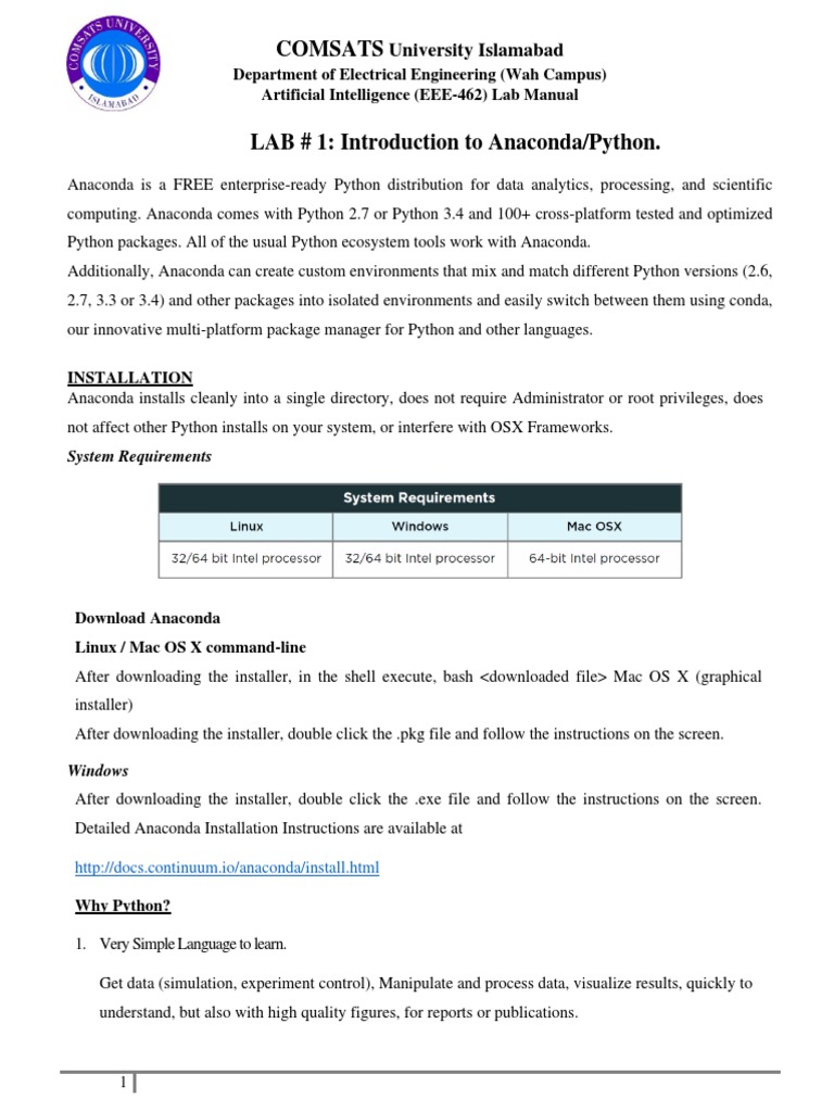 Anaconda/Python Lab Manual for AI | PDF | Data Type | Variable ...