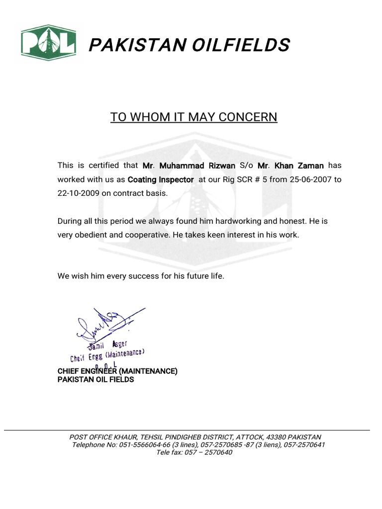 Experience Certificate for Coating Inspector | PDF