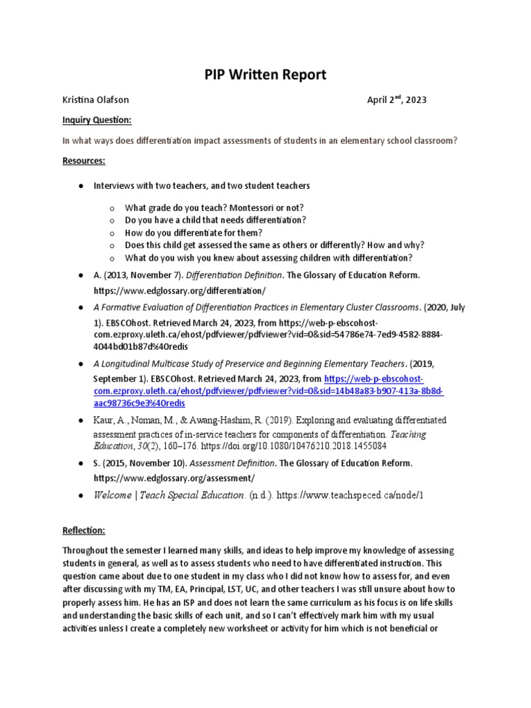Final Pip Written Report | PDF | Differentiated Instruction ...