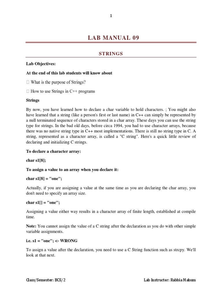 Lab Manual 09 | Download Free PDF | String (Computer Science) | C++