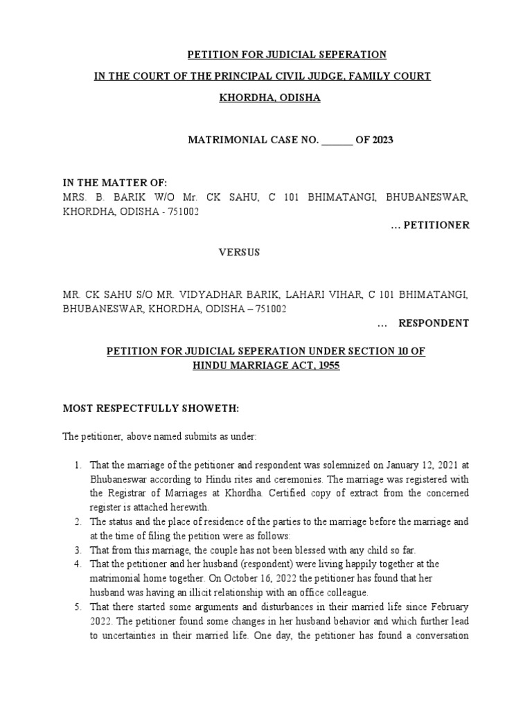 Petition For Judicial Seperation | PDF | Marriage | Social Institutions