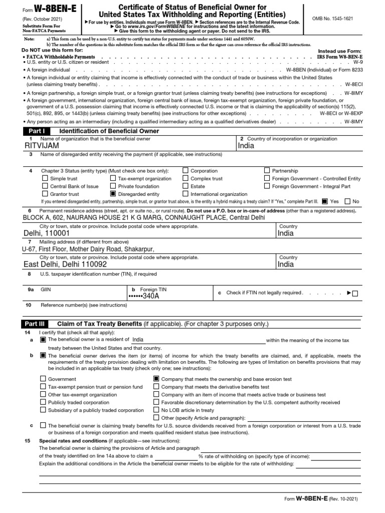Form W-8 BEN-E Default | PDF | Irs Tax Forms | Trust Law