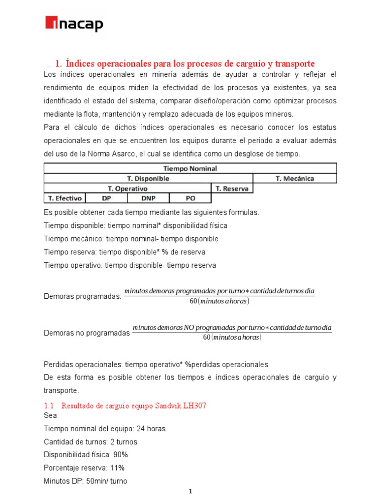Índices Operacionales para Los Procesos de Carguío y Transporte | PDF ...