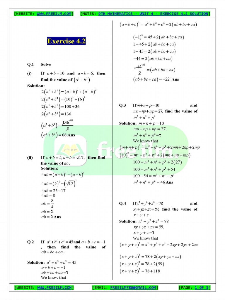9th Math, CH 4, Ex 4.2 | PDF