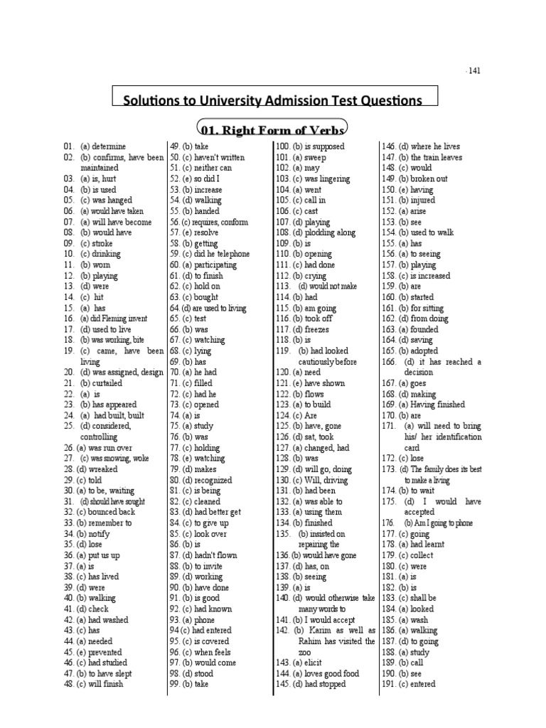 University Admission Test Solutions | PDF
