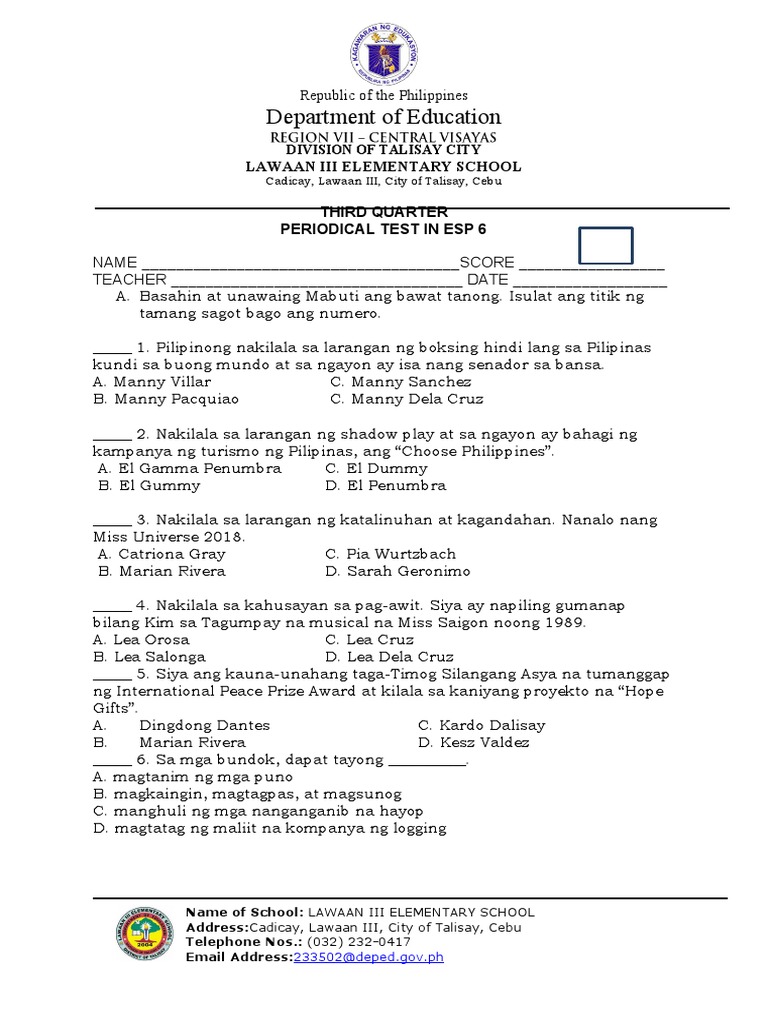 Department of Education: Lawaan Iii Elementary School Third Quarter ...