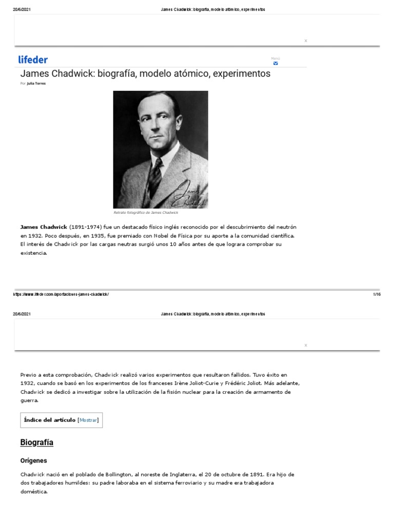 James Chadwick - Biografía, Modelo Atómico, Experimentos | PDF | Átomos ...