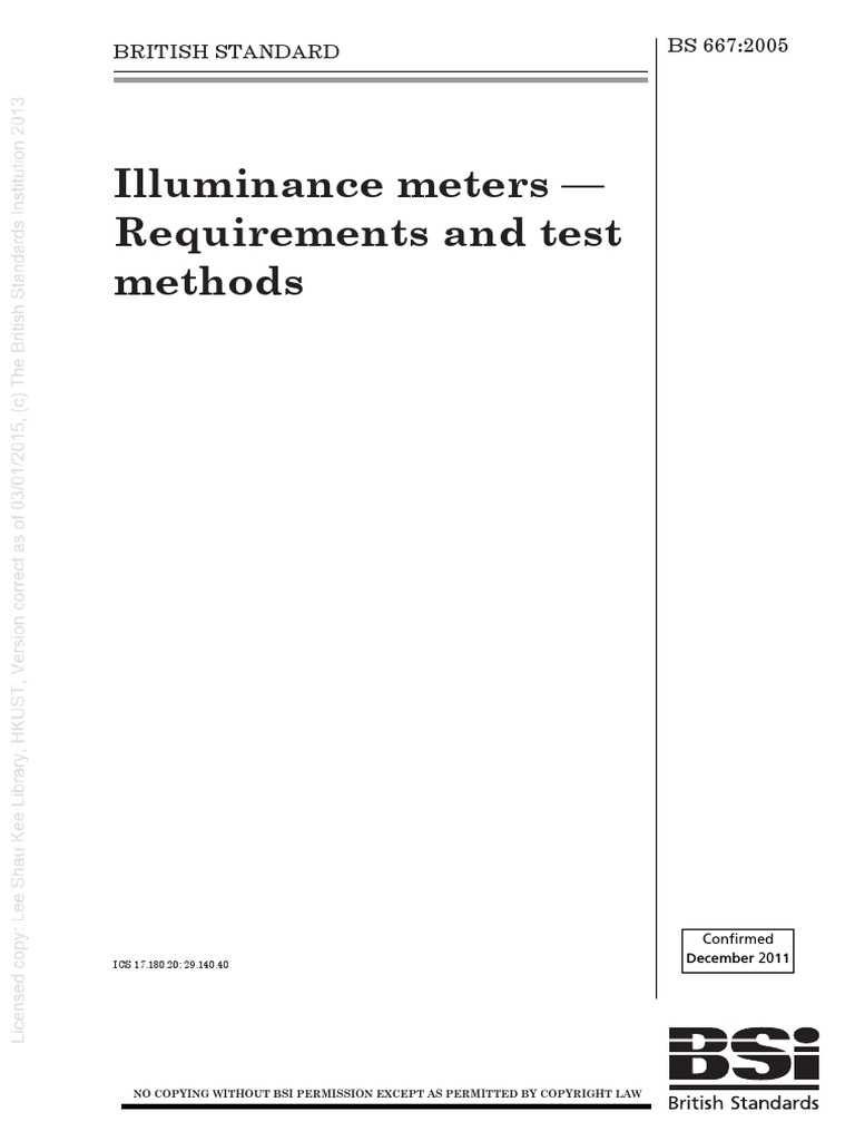 Illuminance Meters - Requirements and Test Methods: British Standard BS ...