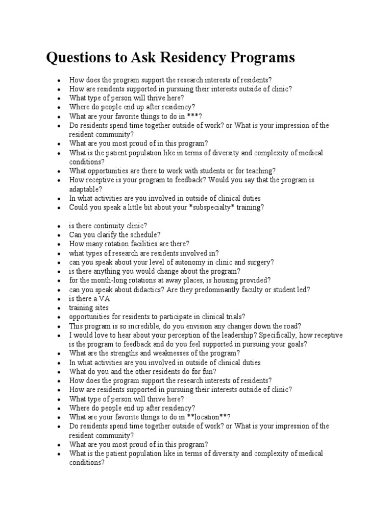 Residency Program Interview Questions | PDF | Cost Of Living | Dermatology