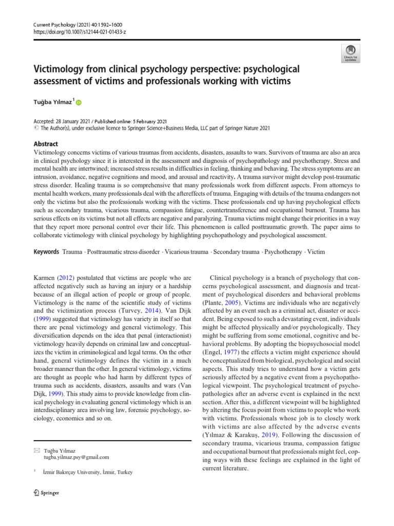 Victimology From Clinical Psychology Perspective: Psychological ...