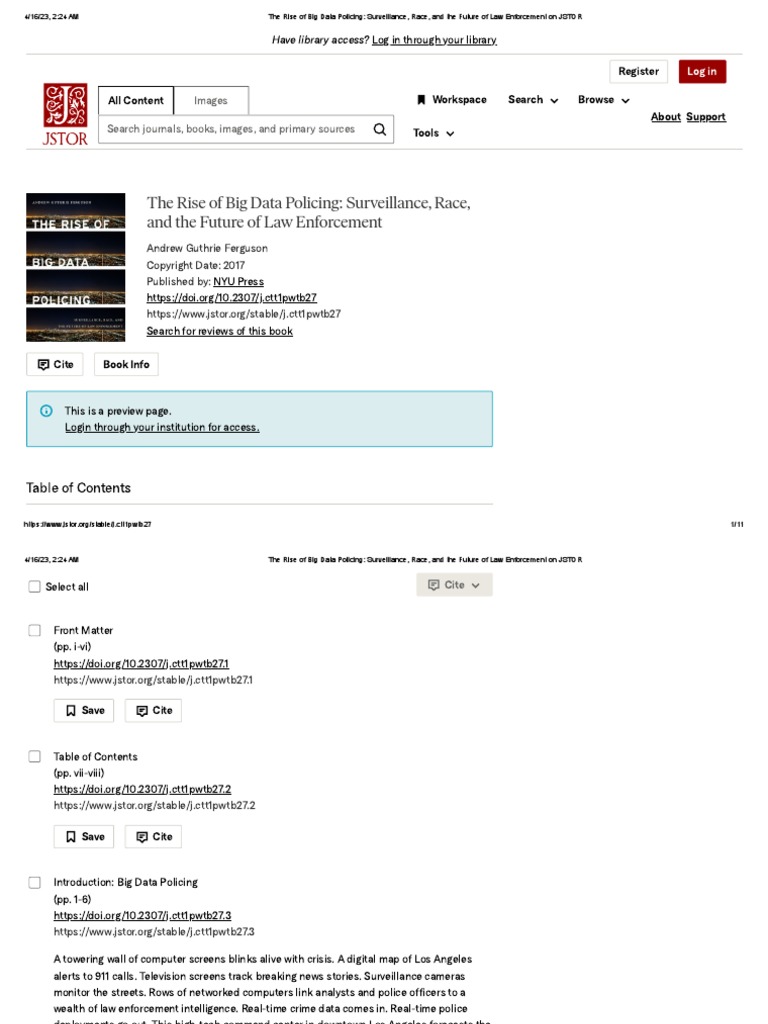 The Rise of Big Data Policing - Surveillance, Race, and The Future of Law Enforcement On JSTOR ...