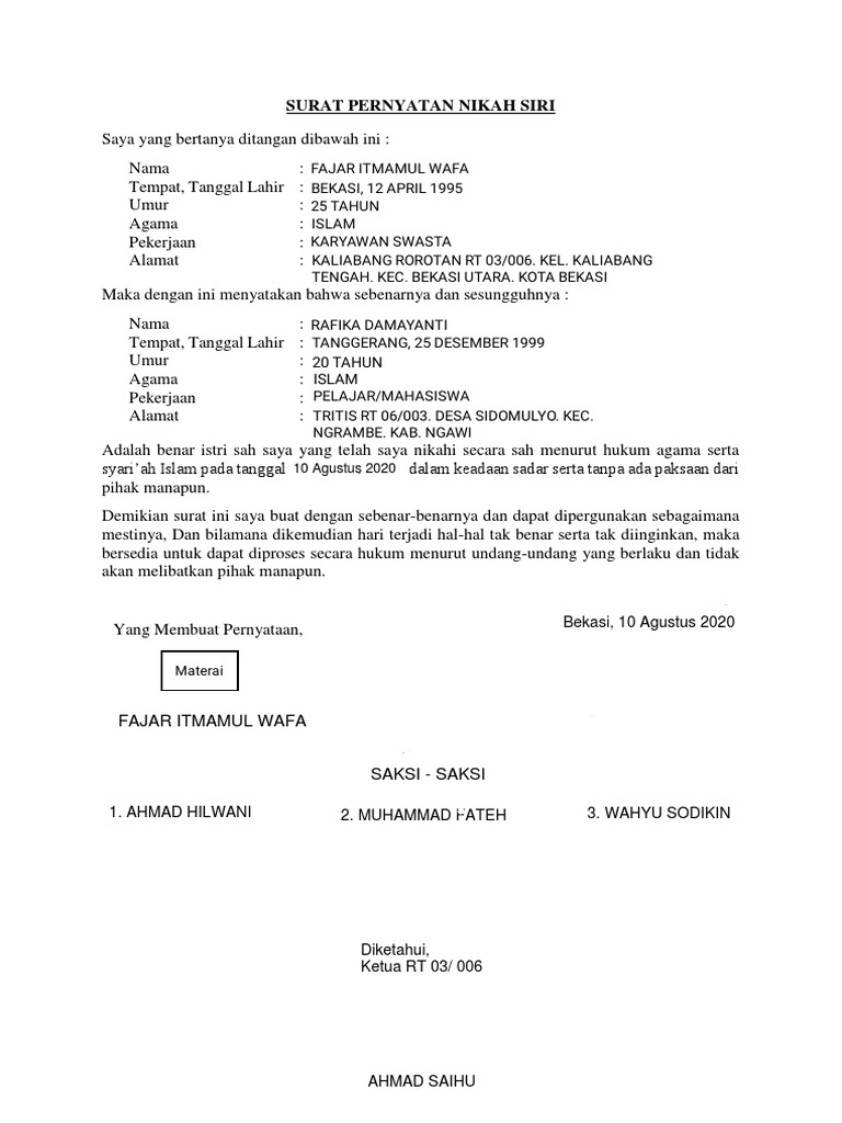 Contoh-Surat-Nikah-Siridocx - Compress (1) - 1 | PDF