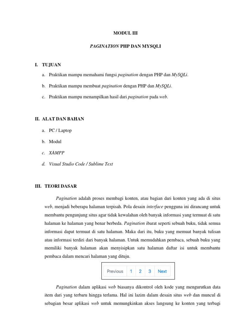 Modul 3 - Pagination PHP Dan Mysqli | PDF