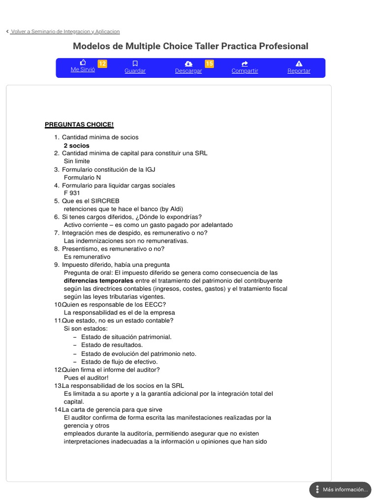 Modelo de Examen - Modelos de Multiple Choice Taller Practica ...