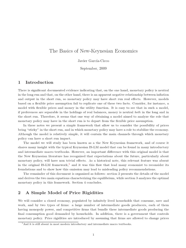 Introduction To New Keynesian Models | PDF | Inflation | New Keynesian ...