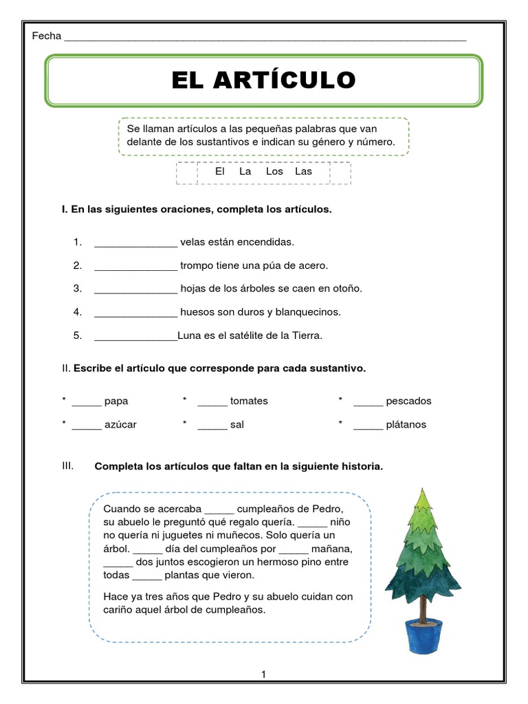 El Artículo: I. en Las Siguientes Oraciones, Completa Los Artículos | PDF