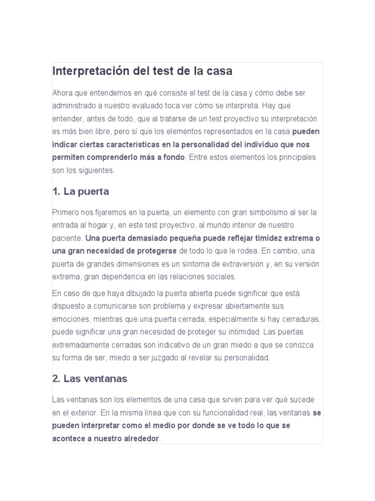 Interpretación del Test de la Casa | PDF | Temor | Ciencia cognitiva